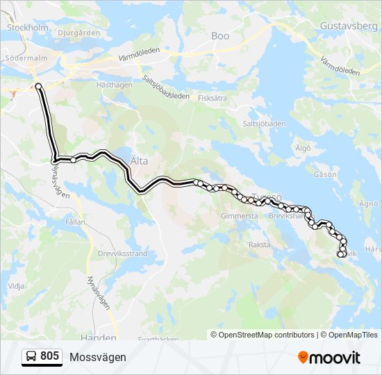 805 Rutt: Tidtabeller, Hållplatser & Kartor - Mossvägen (Uppdaterat)