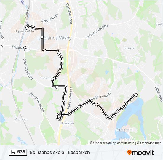 536 Rutt: Tidtabeller, Hållplatser & Kartor - Bollstanäs Skola (Uppdaterat)