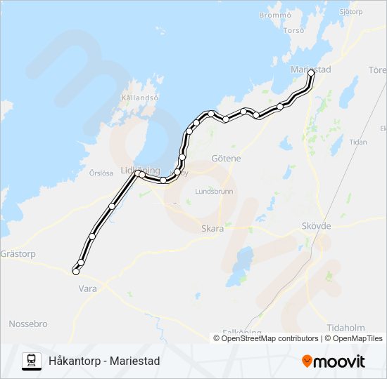 västtågen Rutt: Tidtabeller, Hållplatser & Kartor - Mariestad Station ...