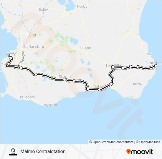 simrishamn station malmö centralstation Rutt: Tidtabeller, Hållplatser ...