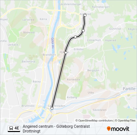 4E Rutt: Tidtabeller, Hållplatser & Kartor - Angered Centrum (Uppdaterat)