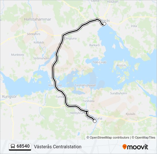 68540 Rutt: Tidtabeller, Hållplatser & Kartor - Västerås Centralstation ...