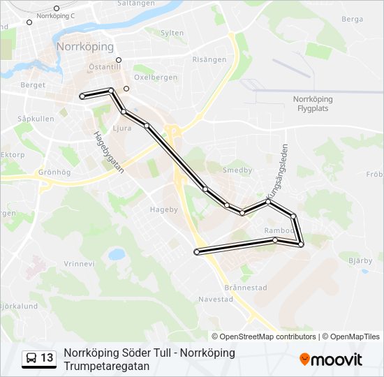 13 Route: Schedules, Stops & Maps - Norrköping Trumpetaregatan (Updated)