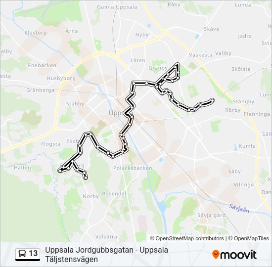 13 Route: Schedules, Stops & Maps - Uppsala Täljstensvägen (Updated)