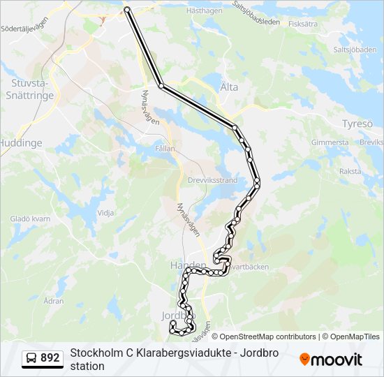 892 Rutt: Tidtabeller, Hållplatser & Kartor - Gullmarsplan T-Bana ...