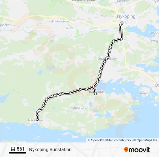 561 Rutt: Tidtabeller, Hållplatser & Kartor - Nyköping Busstation ...