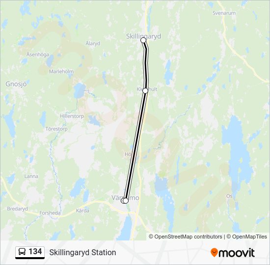 134 Rutt: Tidtabeller, Hållplatser & Kartor - Skillingaryd Station ...