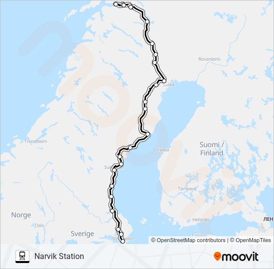 vy nattåg Rutt: Tidtabeller, Hållplatser & Kartor - Narvik Station ...