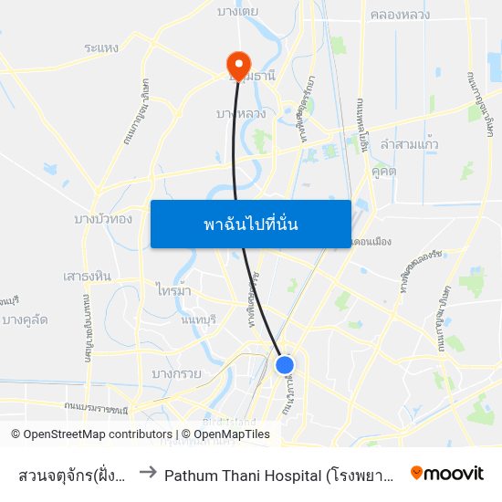 สวนจตุจักร(ฝั่งวิภาวดี)ไปยังPathum Thani Hospital (โรงพยาบาลปทุมธานี ...