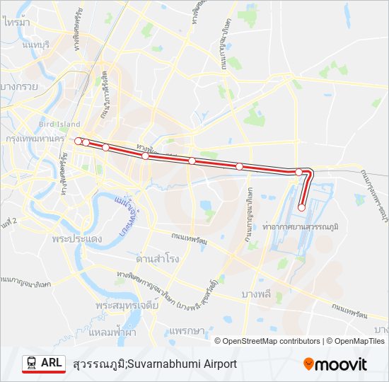 เส้นทางของสาย arl: ตารางเดินรถ, ป้ายต่างๆและแผนที่ - สุวรรณภูมิ ...