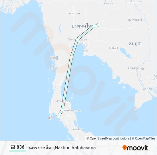 เส้นทางของสาย 836: ตารางเดินรถ, ป้ายต่างๆและแผนที่ - นครราชสีมา;Nakhon ...