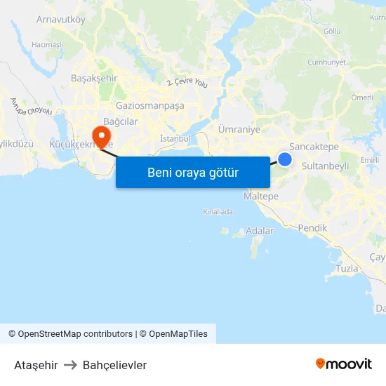 Ataşehir noktasından Bahçelievler noktasına toplu taşıma ile ulaşım