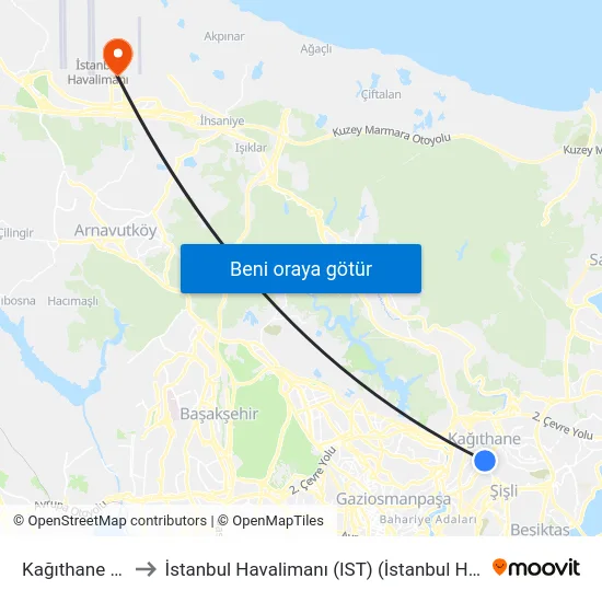 Kağıthane (M7) noktasından İstanbul Havalimanı (IST) (İstanbul ...