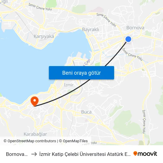 Bornova Metro noktasından İzmir Katip Çelebi Üniversitesi Atatürk ...