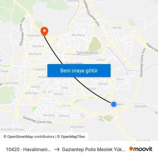 10420 - Havalimani Yolu 1 noktasından Gaziantep Polis Meslek ...