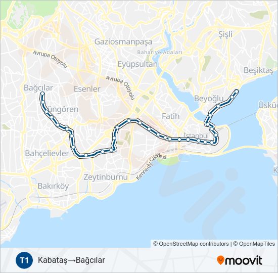 T1 Route: Schedules, Stops & Maps - Kabataş‎→Bağcılar (Updated)