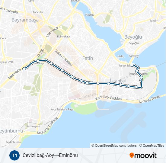 Istanbul Tram Map Istanbul TRAM T1 Map & Stations (Updated → 2025)