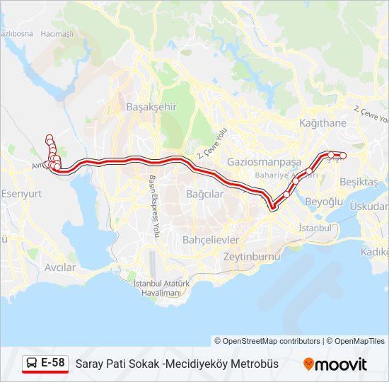 e58 Güzergahı: Saatleri & Durakları ve Haritası - Saray Pati Sokak ...