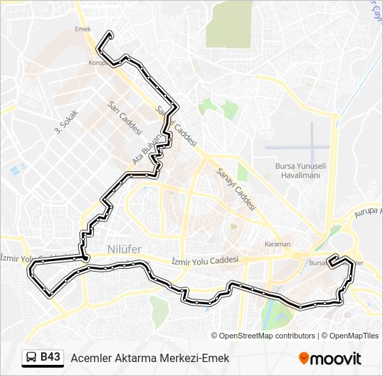 B43 Güzergahı: Saatleri & Durakları ve Haritası - Acemler Aktarma ...
