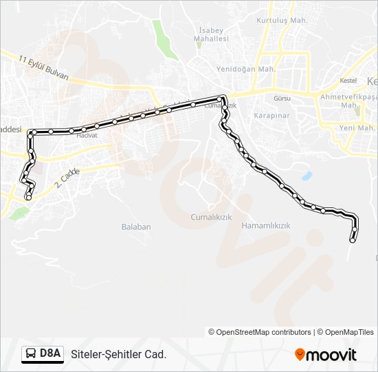 D8A Route: Schedules, Stops & Maps - Siteler-Şehitler Cad. (Updated)