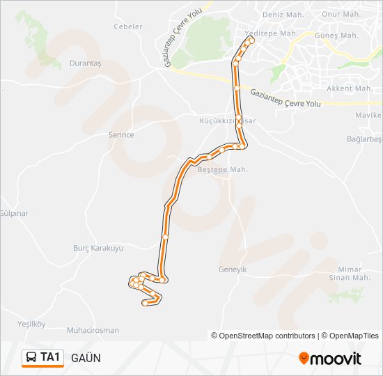 ta1 Güzergahı: Saatleri & Durakları ve Haritası - GAÜN (Güncellenmiş)