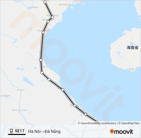 Tuyến SE17: Lịch trình, Điểm dừng & Bản đồ - Hà Nội‎→Đà Nẵng (Đã cập nhật)