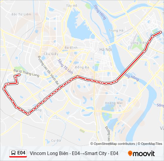 Tuyến e04: Lịch trình, Điểm dừng & Bản đồ - Vincom Long Biên - E04‎→Smart City - E04 (Đã cập nhật)