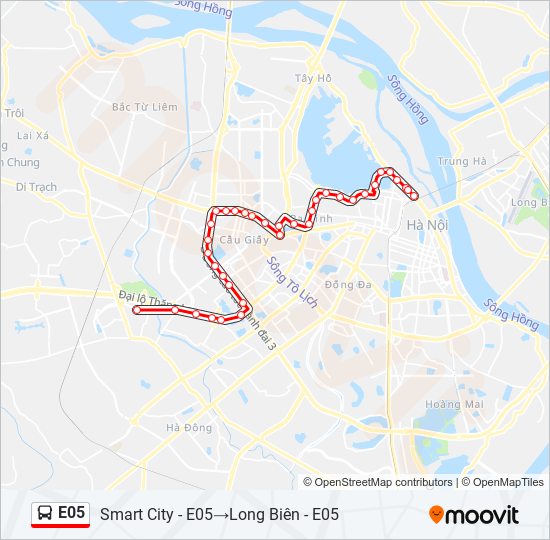 Tuyến e05: Lịch trình, Điểm dừng & Bản đồ - Smart City - E05‎→Long Biên - E05 (Đã cập nhật)
