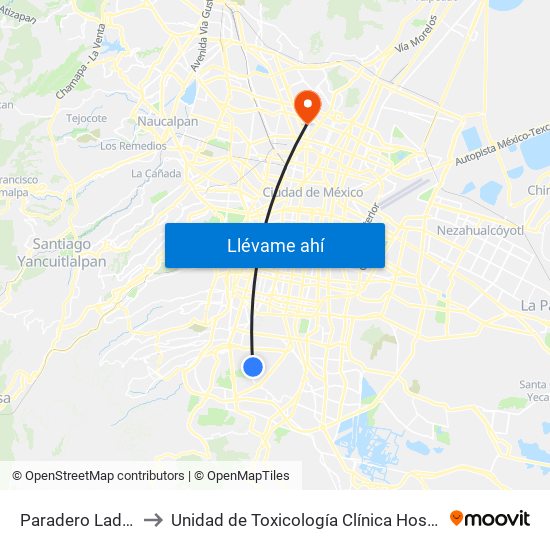 Paradero Lado Poniente, Ciudad de México a Unidad de Toxicología ...