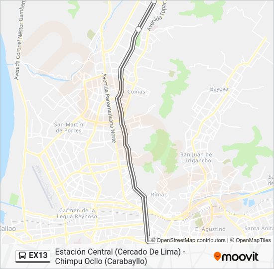 Ruta EX13: horarios, paradas y mapas - Estación Central (Cercado De ...