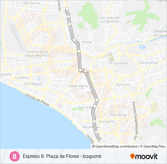 Ruta ex8: horarios, paradas y mapas - Est. Izaguirre (Independencia ...