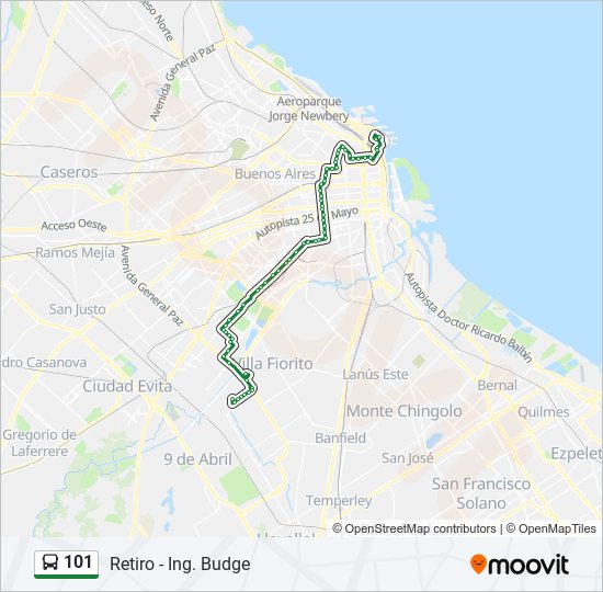 Ruta 101: horarios, paradas y mapas - Rb - Ing. Budge - Retiro (Actualizado)