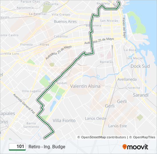 Ruta 101: horarios, paradas y mapas - Rb - Retiro - Ing. Budge (Actualizado)