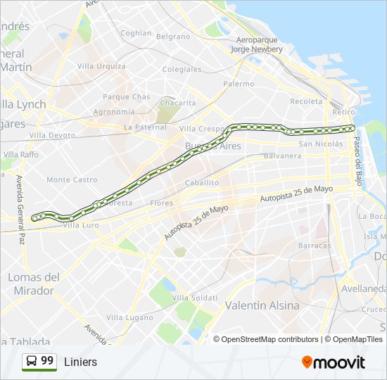 Ruta 99: horarios, paradas y mapas - Liniers (Actualizado)