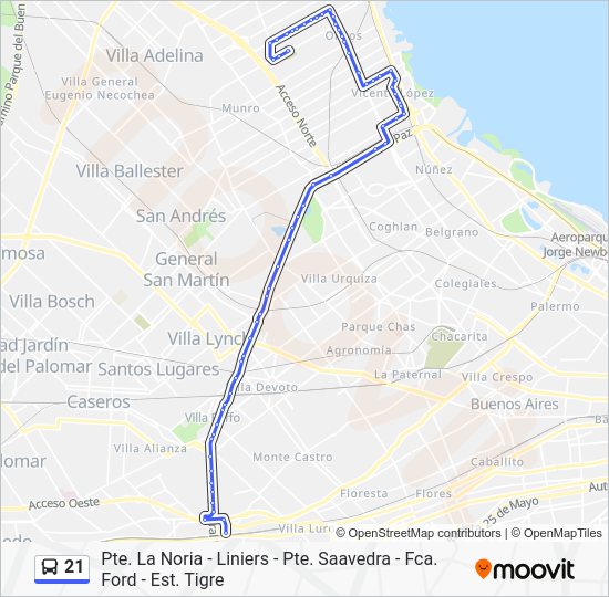 Ruta 21: horarios, paradas y mapas - Vte. López - Liniers (Actualizado)