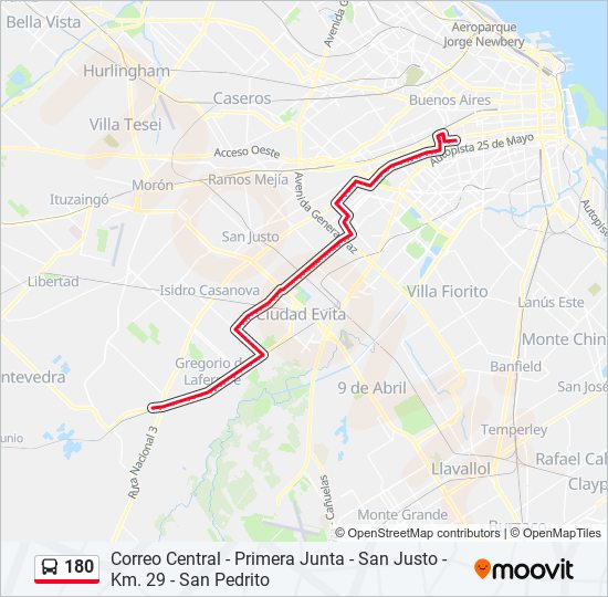 Ruta 180: horarios, paradas y mapas - B: Primera Junta X Alberdi X ...