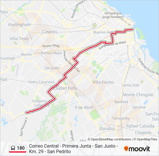 180 Route: Schedules, Stops & Maps - A: X 155 (Km. 29) (Updated)