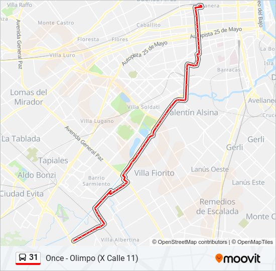 Ruta 31: horarios, paradas y mapas - Once - Olimpo (X Calle 11 ...