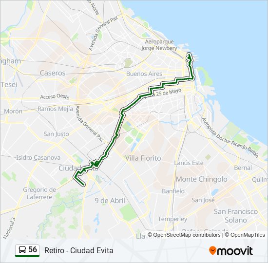 Ruta 56: horarios, paradas y mapas - Ciudad Evita - Retiro (Actualizado)