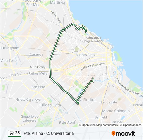 Ruta 28: horarios, paradas y mapas - Pte. Alsina - C. Universitaria ...