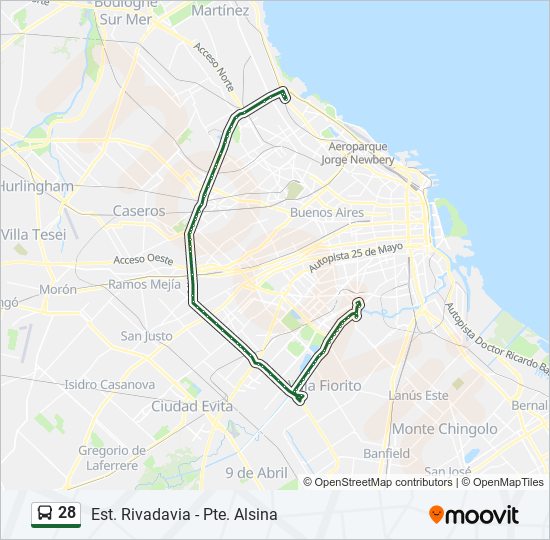 28 Route: Schedules, Stops & Maps - Est. Rivadavia - Pte. Alsina (Updated)