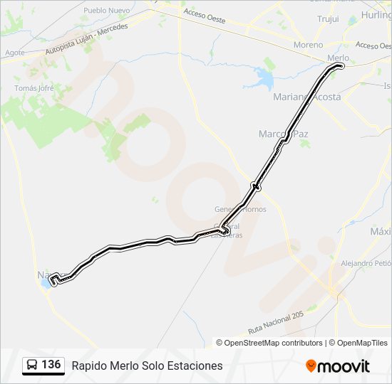 136 Route: Schedules, Stops & Maps - Rapido Merlo Solo Estaciones (Updated)