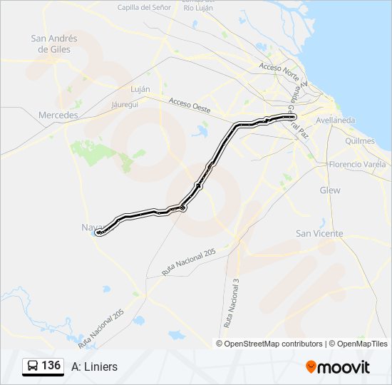 136 Route: Schedules, Stops & Maps - A: Liniers (Updated)