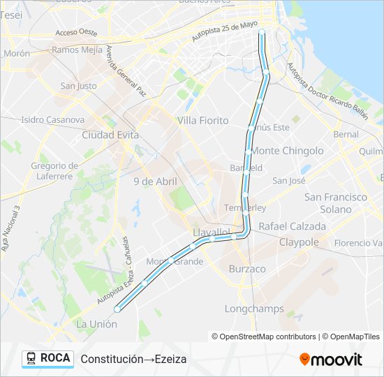 Ruta roca: horarios, paradas y mapas - Constitución‎→Ezeiza (Actualizado)