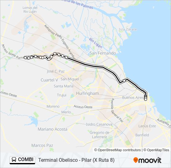 Ruta combi: horarios, paradas y mapas - Terminal Obelisco - Pilar (X ...