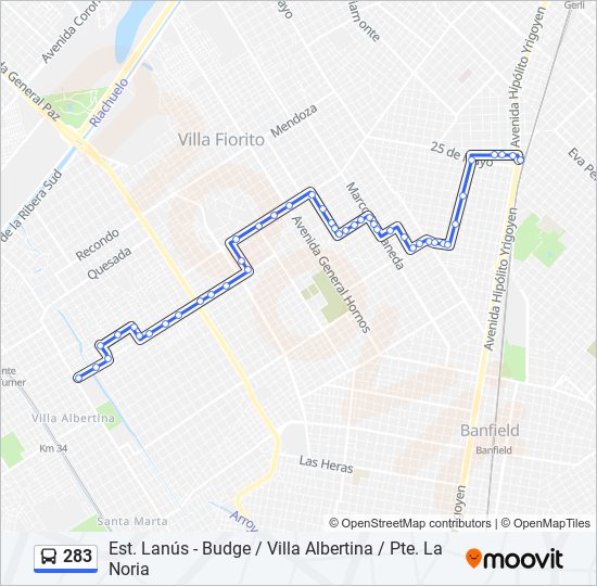Ruta 283: horarios, paradas y mapas - B2: Ing. Budge (Actualizado)