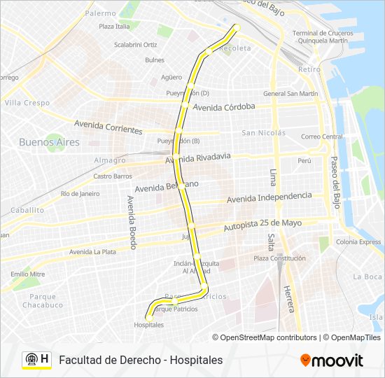 Ruta H: horarios, paradas y mapas - Facultad De Derecho‎→Hospitales ...