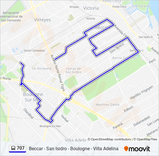 707 Route: Schedules, Stops & Maps - Beccar - San Isidro (Azul) (Updated)