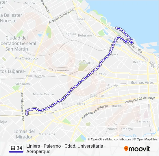 Ruta 34: horarios, paradas y mapas - C: Aeroparque (Cartel Negro ...