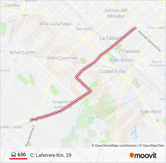 630 Route: Schedules, Stops & Maps - C: Laferrere Km. 29 (Updated)